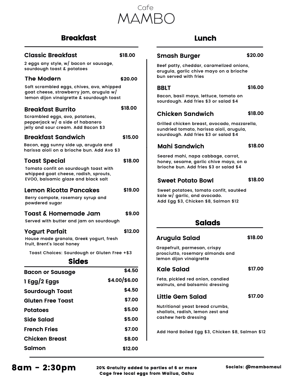 Menu – Cafe Mambo