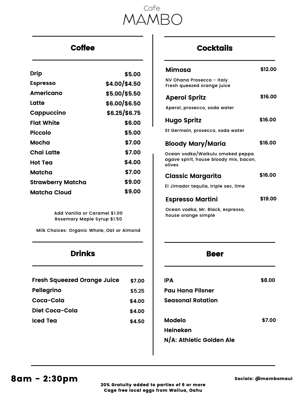Menu – Cafe Mambo